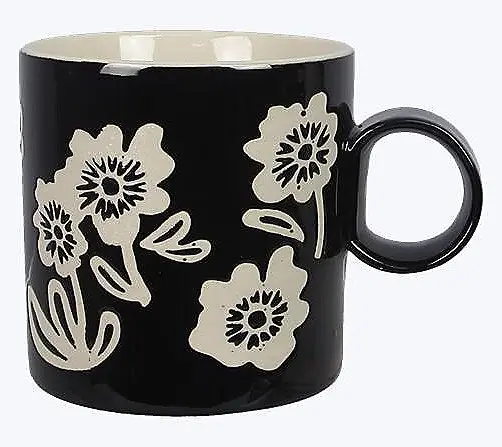 YOUNG'S INC. Young's Set Of 4 Stoneware Black Mug With Flowe R Design