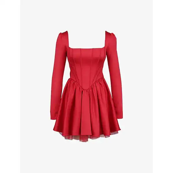 House OF CB Nina Long-Sleeve Corset Mini Dress - Haute Red