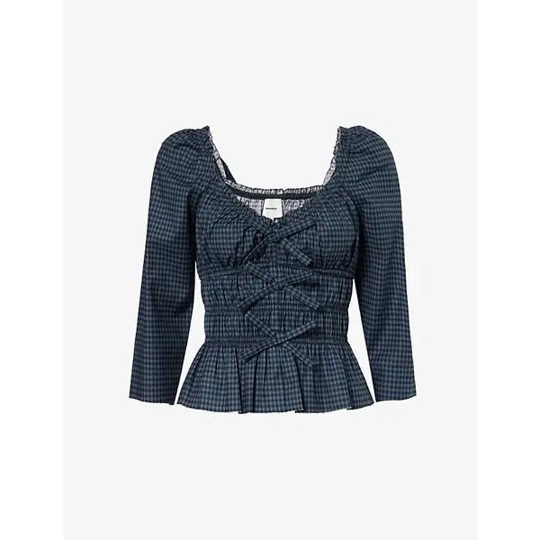 REFORMATION Lauryn Check-print Top - Dark Slate Check