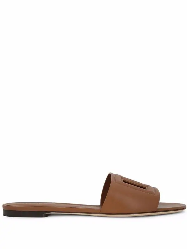 Dolce & Gabbana Dg Logo Leather Flat Sandals - Brown