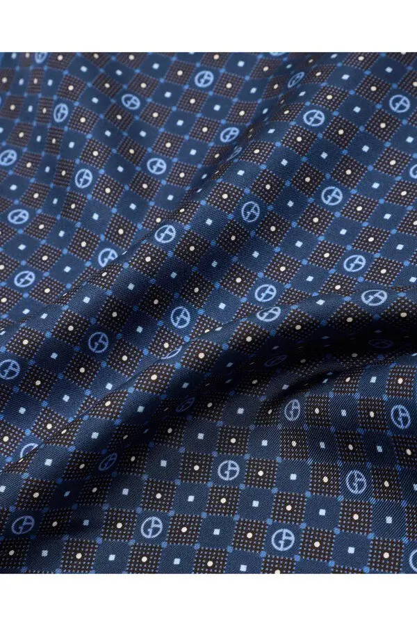 Giorgio Armani Printed Silk Pocket Square - Blue