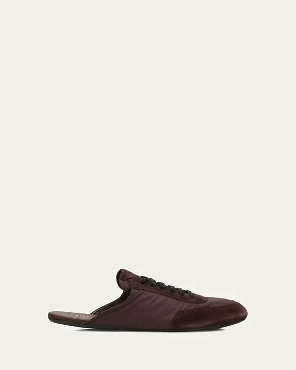 Prada Nylon And Suede Open-back Sneakers - Bleu