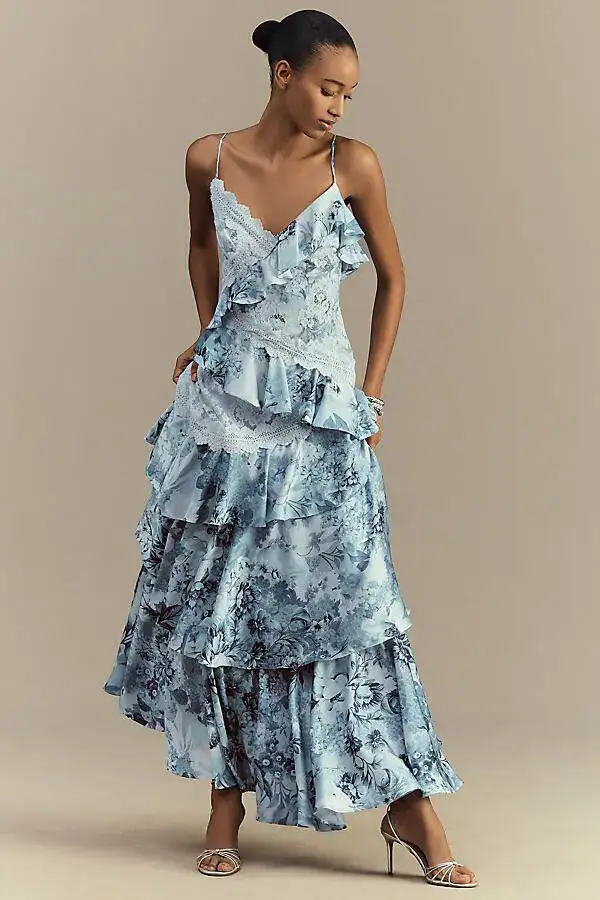 Bhldn Elora Sleeveless Lace Maxi Dress - Blue Combo | Editorialist