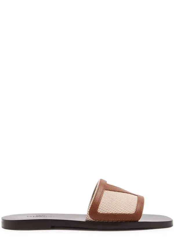 Valentino Garavani Viva Vlogo Leather Sliders - Brown