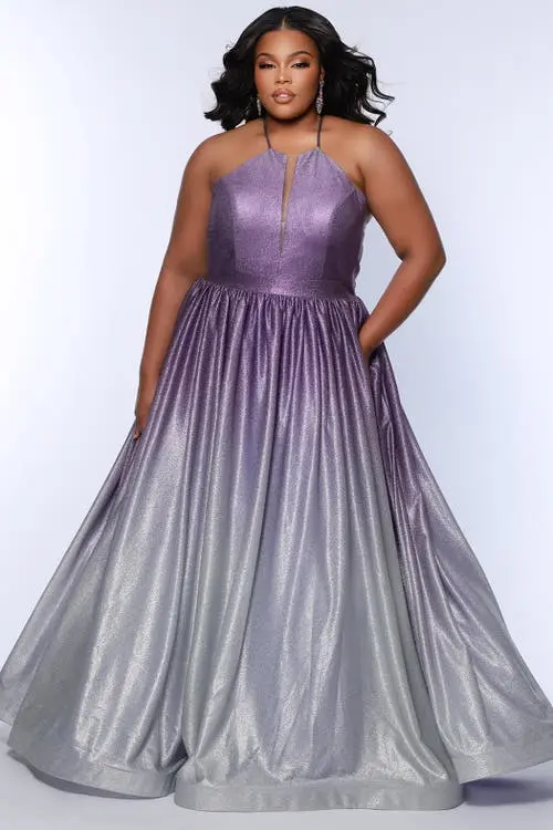 SYDNEY'S CLOSET Halter Neck A-line Gown - Grape