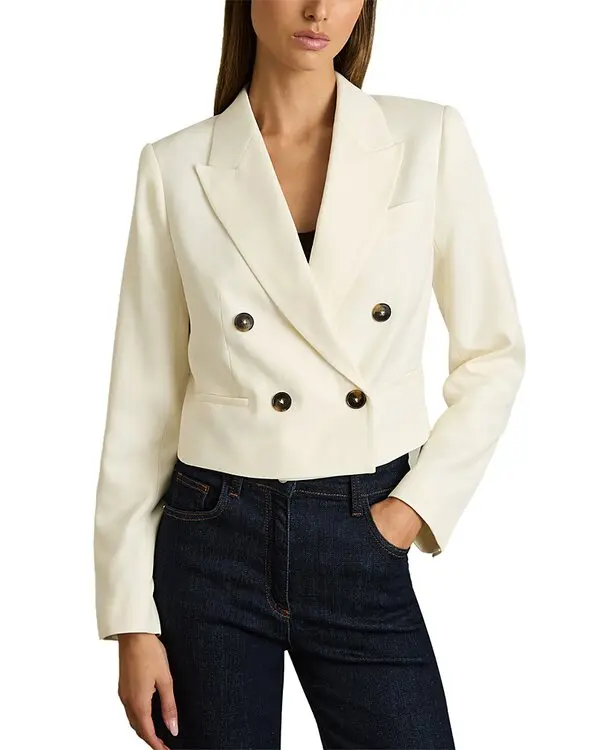 REISS Millie Cropped Blazer - Cream