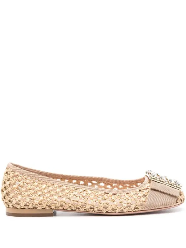 ROGER VIVIER Très Vivier Raffia Ballet Flats - Beige