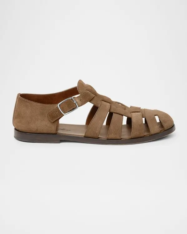 Loro Piana Maxime Walk Suede Fisherman Sandals - Dusk