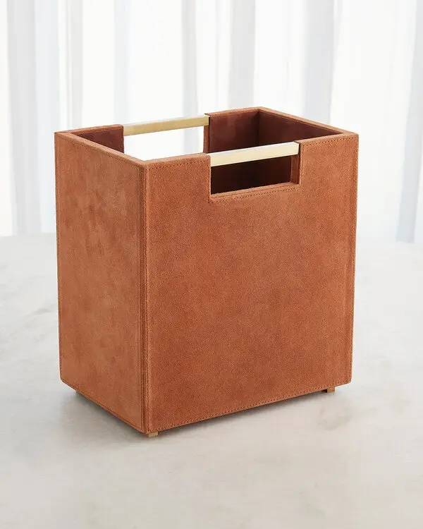GLOBAL VIEWS Posh Suede Wastebasket - Nutmeg