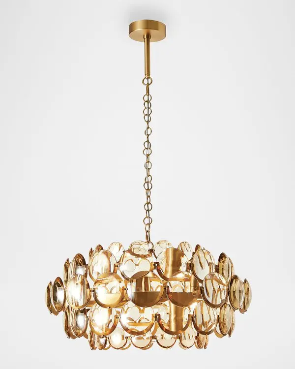 GLOBAL VIEWS Cabochon 9-light Amber Glass Chandelier, 30" Round