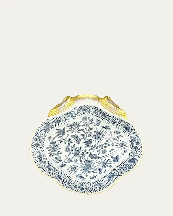 MOTTAHEDEH Sacred Bird & Butterfly Blue Shell Dish - Blu/wht