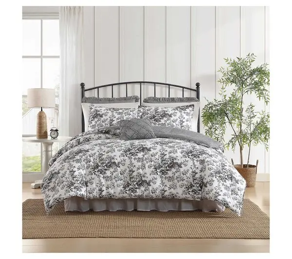 Laura Ashley Toile Delight Grey Full/queen Comf Orter Sham Set