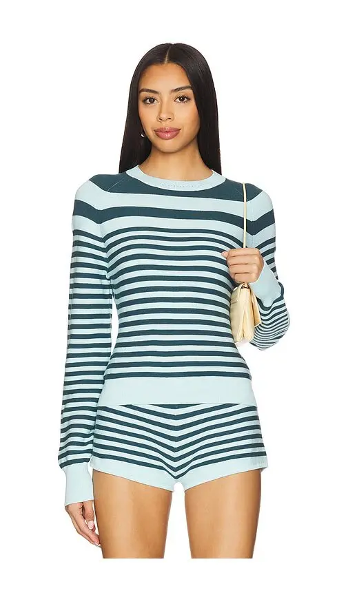 Solid & Striped Manny Sweater - Evergreen & Sky Stripe