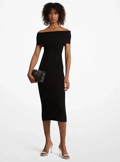 Stretch Knit Off-the-shoulder Dress - Black