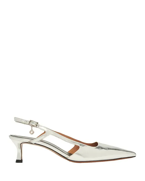 Maje Leather Strappy Heels - Silver