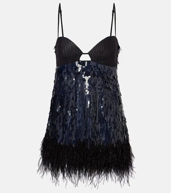 Johanna Ortiz Feather-trimmed Sequined Mini Dress