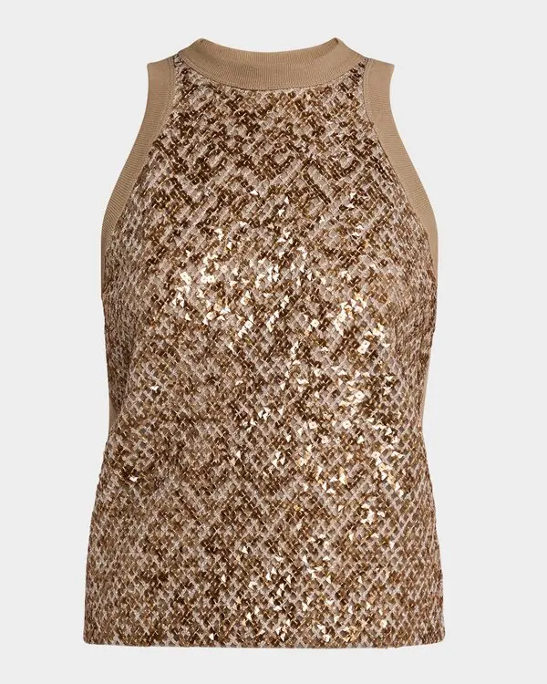 Brunello Cucinelli Paillette Embroidered Jersey Tank Top - C9447 Nutshell