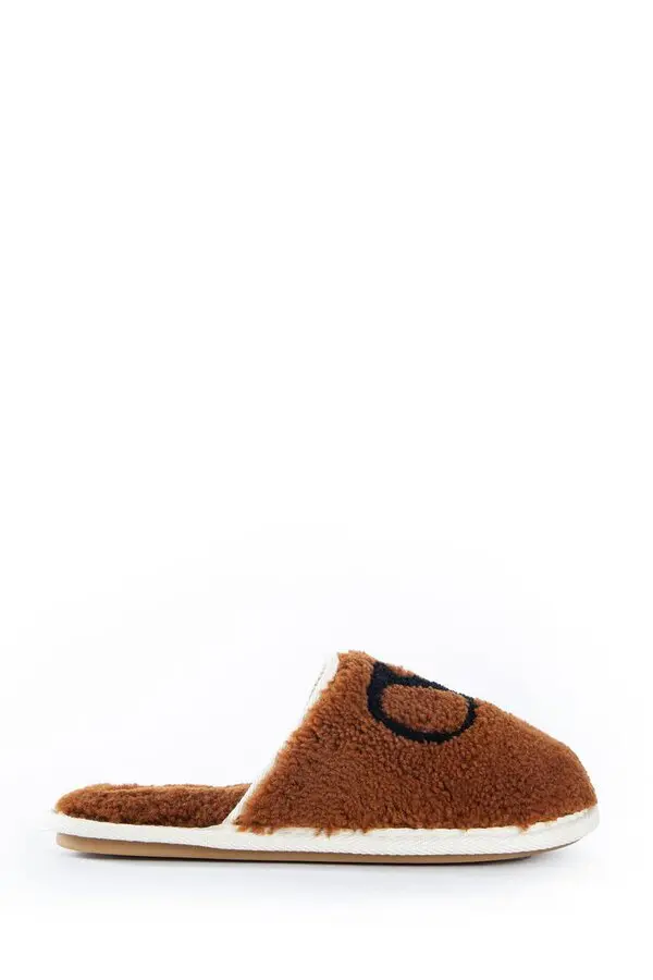 Valentino Garavani Shearling V Logo Slides - Brown