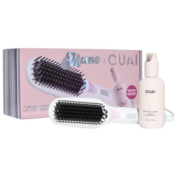 MANE X Ouai Anti-frizz Heated Straightening Brush Hair Value Set