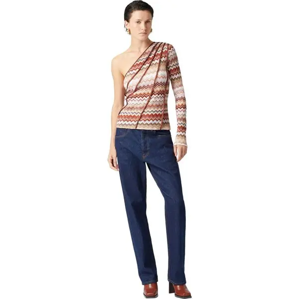 Missoni One-shoulder Top With Serrated Lamé Zigzag Pattern
