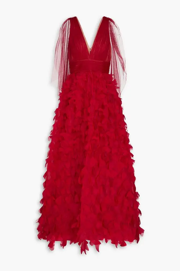 Marchesa Appliquéd Plissé Tulle And Organza Gown