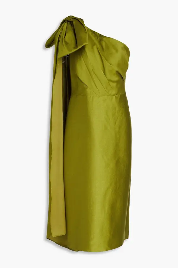 Marchesa One-shoulder Satin-twill Midi Dress With Bow