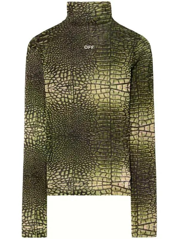 Off-White Logo-print Crocodile-effect T-shirt - Green