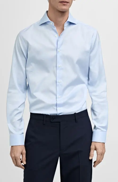 Mango Slim Fit Cotton Poplin Suit Button-up Shirt - Sky Blue