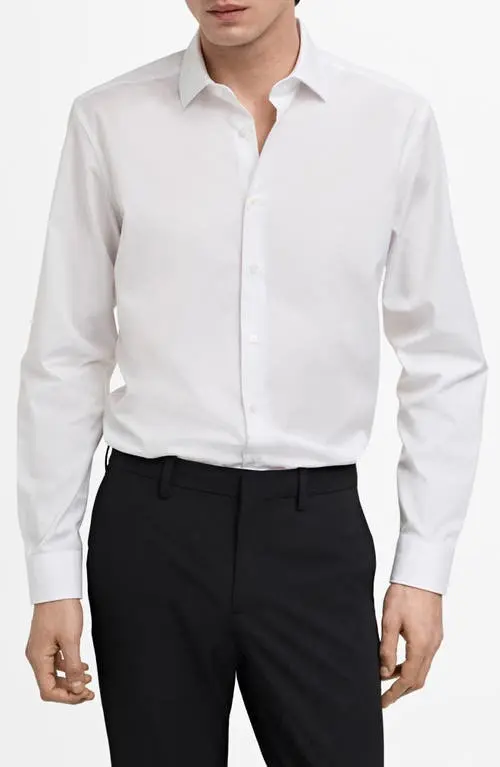 Mango Slim Fit Cotton Poplin Suit Button-up Shirt - White