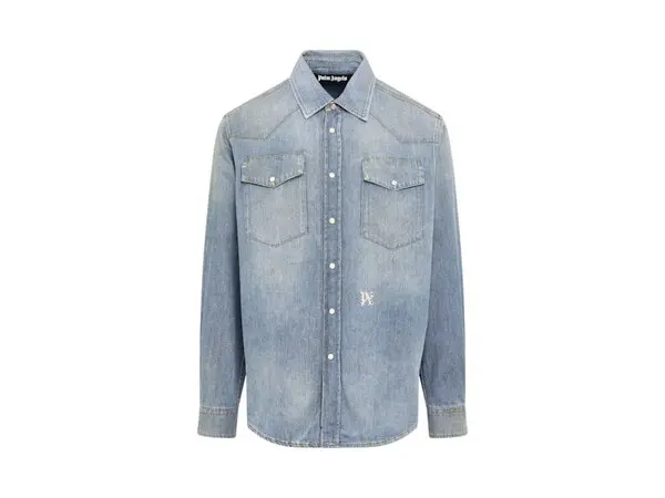 Palm Angels Pa Monogram Denim Shirt - Blue