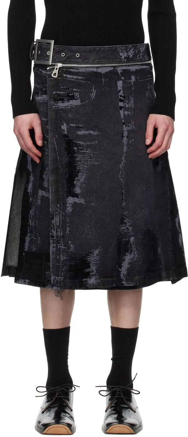 Jean Paul Gaultier The Flocked Denim Skirt 06-Vintageblack