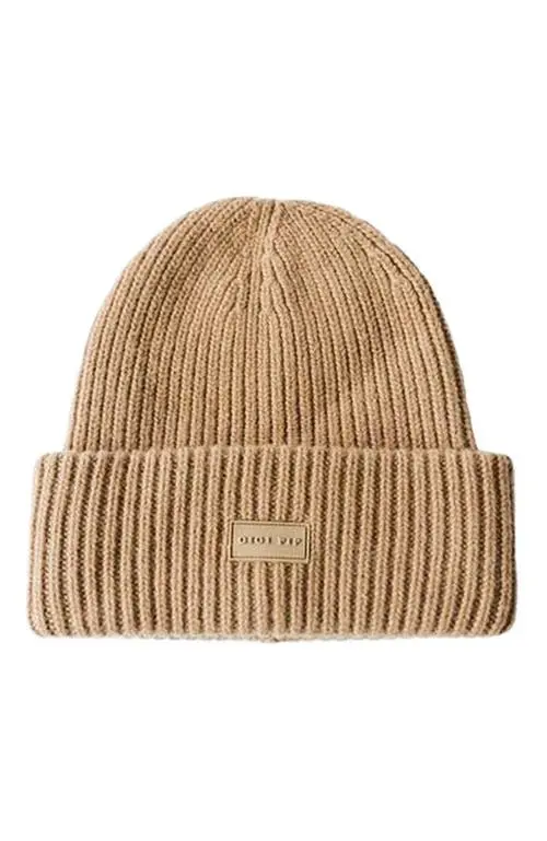 Gigi Pip Merino Wool Chunky Ribbed Beanie - Brown