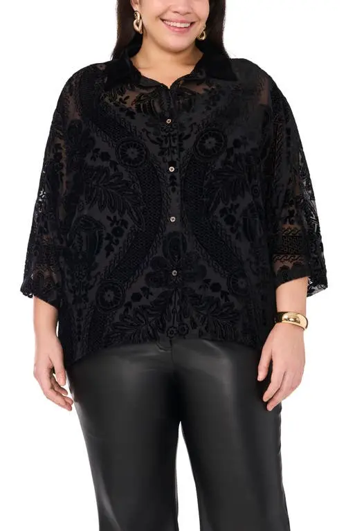 Vince Camuto Velvet Burnout Sheer Button-up Shirt