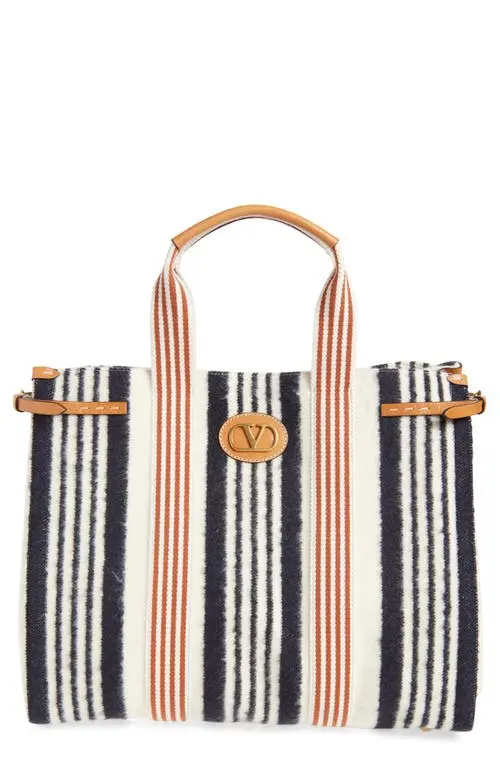 Valentino Garavani Large Tess Stripe Tote - Navy/ Ivy