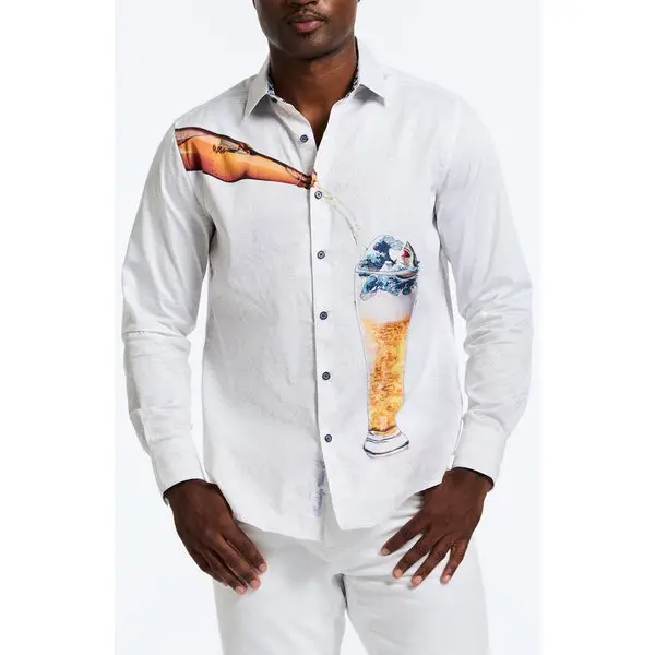 Robert Graham Shark Brew Cotton Graphic Button-up Shirt