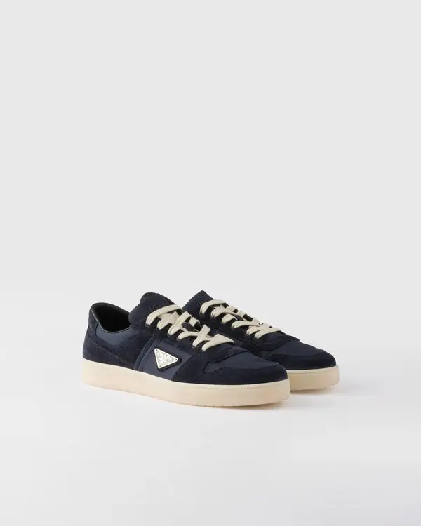 Prada Downtown Re-nylon And Suede Sneakers - Navy