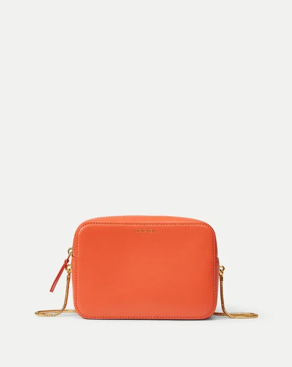 Veronica Beard Boxy Leather Crossbody With Chain Strap - Persimmon