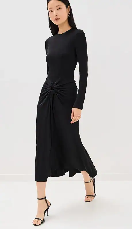 Victoria Beckham Long Sleeve Gathered Midi Dress In Black | Editorialist