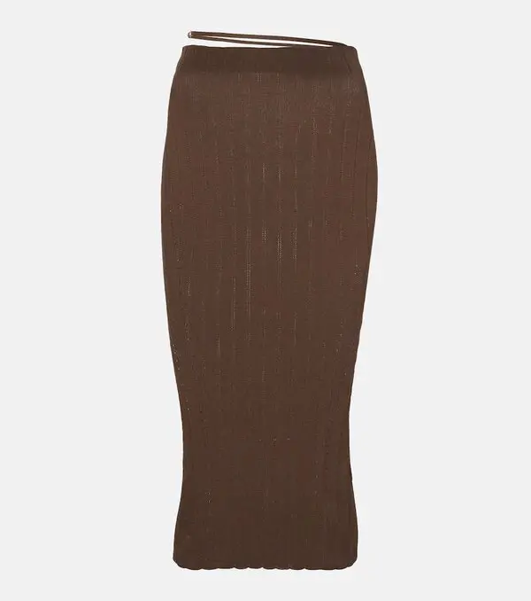 Jacquemus Pralu Ribbed-knit Midi Skirt - Brown