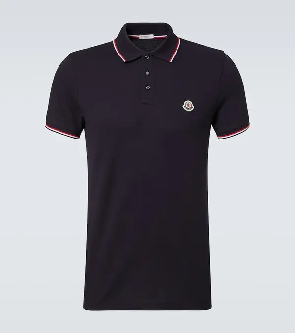 Moncler Logo Cotton Piqué Polo Shirt - Blue