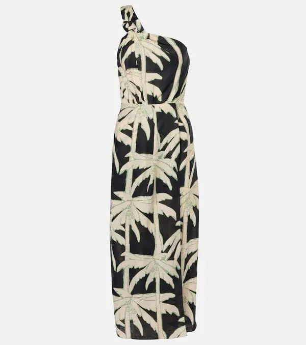 Johanna Ortiz Printed One-shoulder Midi Dress - Black