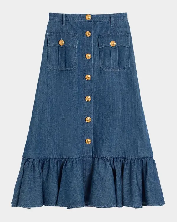 Valentino Garavani Button-front Midi Skirt - Denim