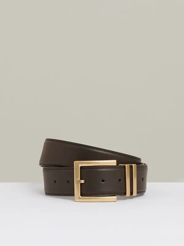 REISS Leather Belt With Square Buckle - Chocolate