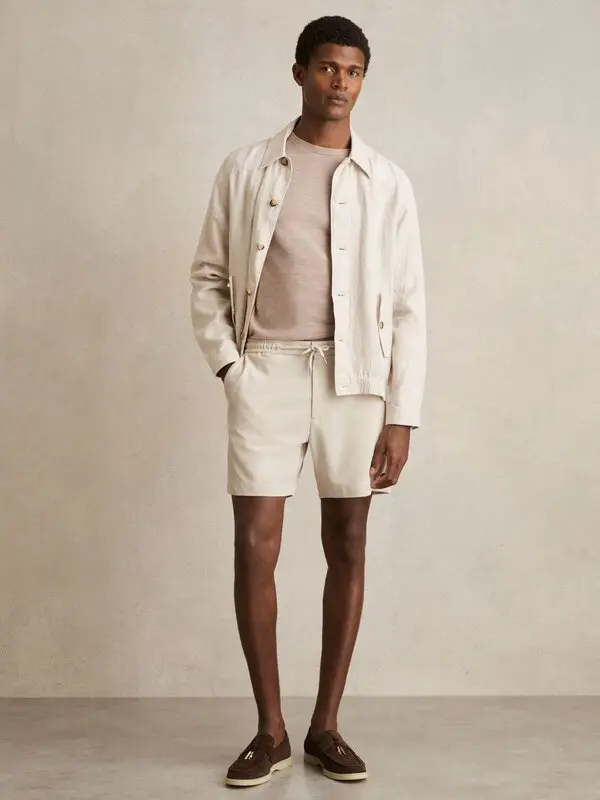 REISS Newmark Textured Drawstring Shorts - Stone