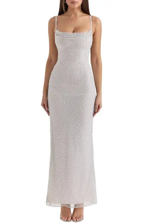House Of Cb Calla Beaded Gown - Nimbus Cloud