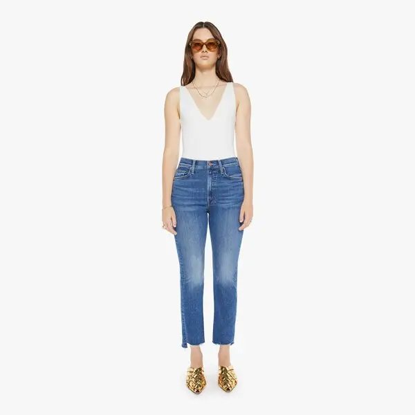 MOTHER High Waisted Rider Ankle Step Fray Jeans