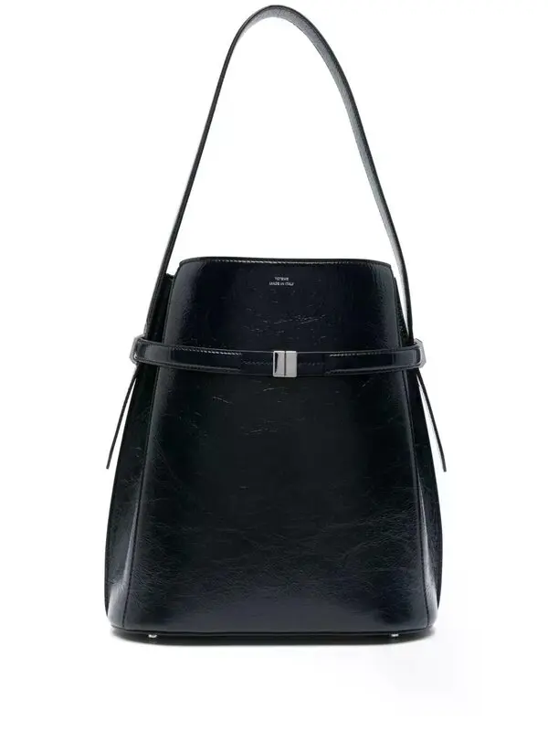 TOTÊME Naplack Leather Belted Bucket Bag - Blue