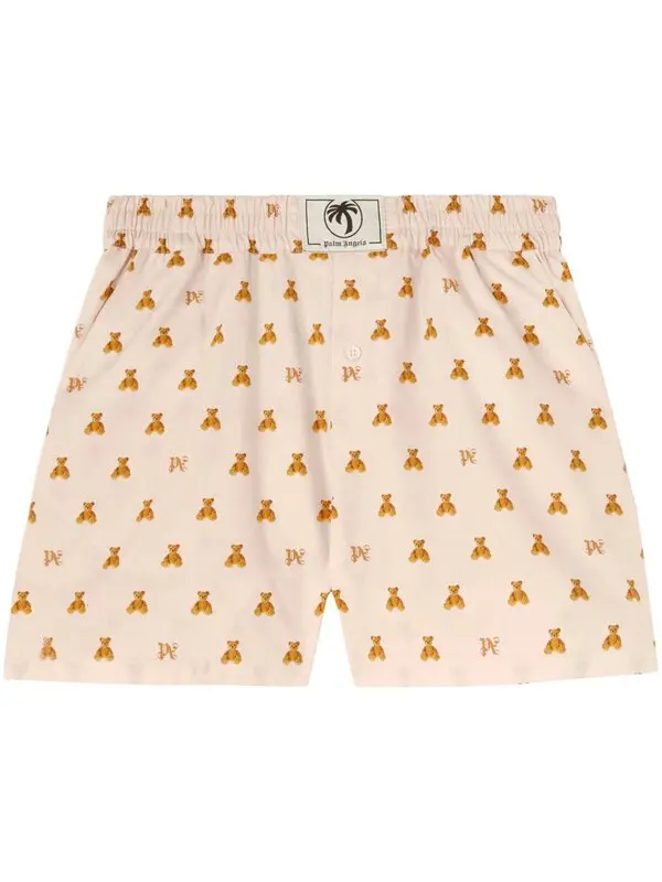 Palm Angels Mini Bear Monogram Shorts - Soft Pink - Brown