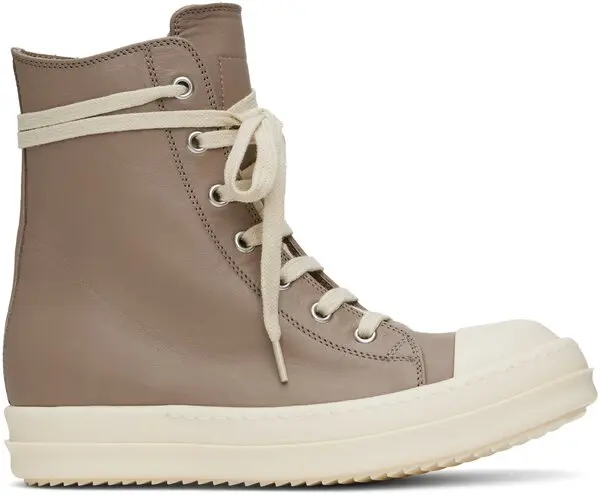 Rick Owens Hollywood Leather High-Top Sneakers 6411 Flesh/Milk
