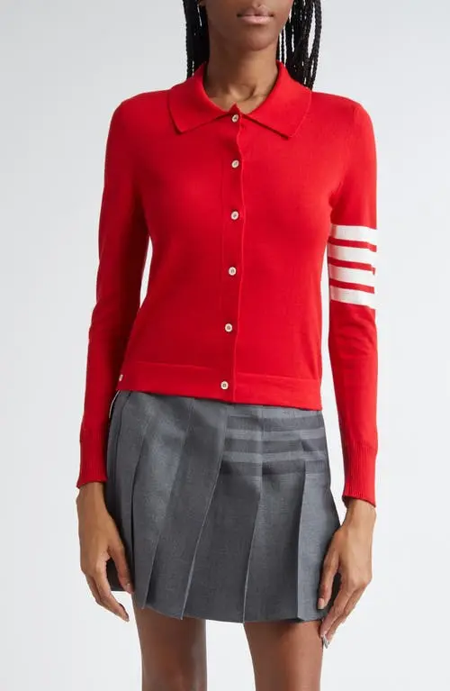 Thom Browne 4-bar Jersey Stitch Cardigan - Red